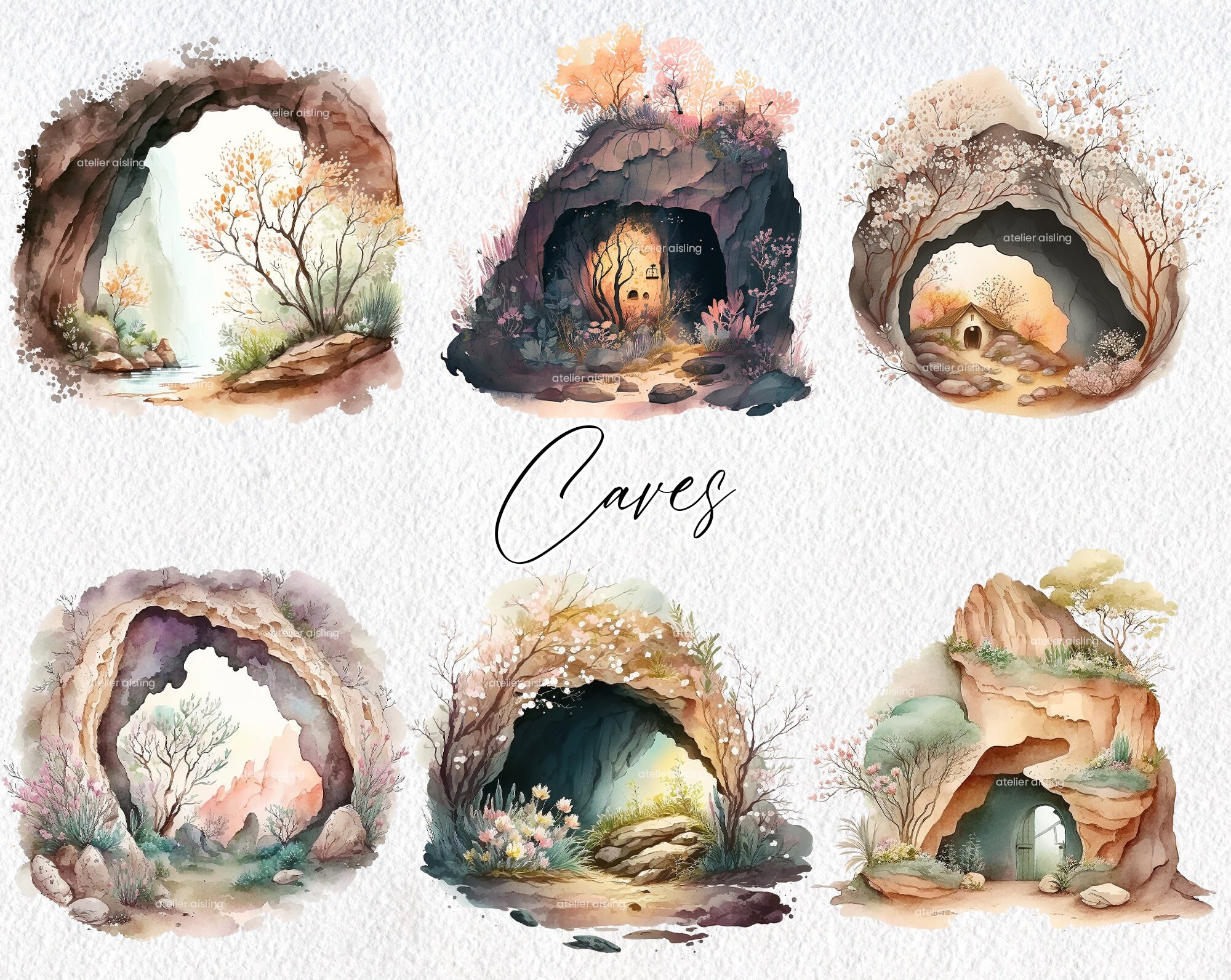 Cute Watercolor Cave Scenes Commercial Use Clipart Camping - Etsy