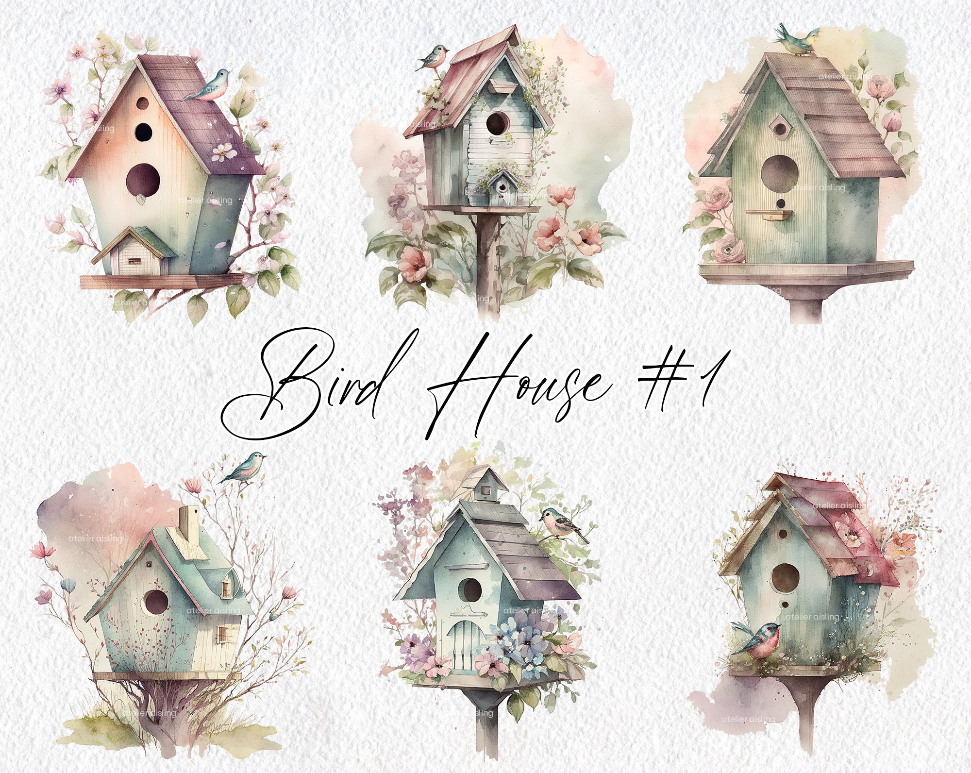 Cute Watercolor Birdhouse Scenes Volume 1 Commercial Use - Etsy