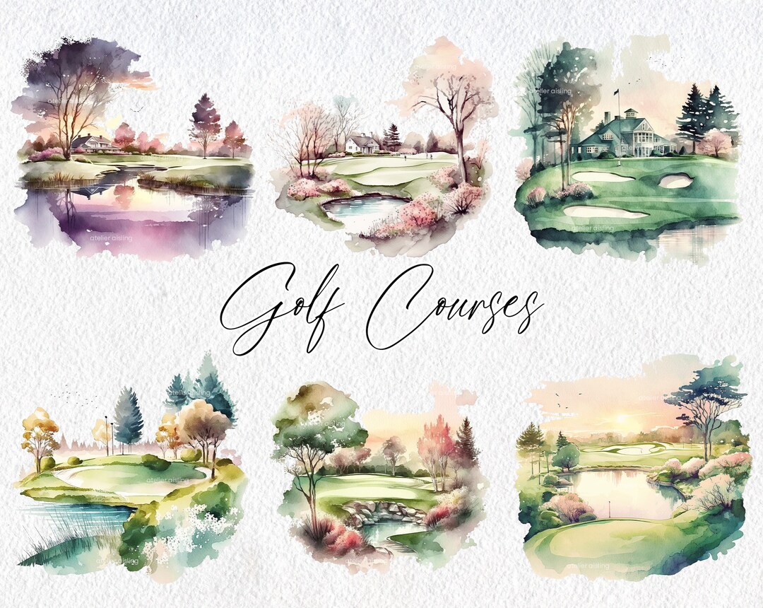 Cute Watercolor Golf Course Scenes, Commercial Use Clipart, Golf ...