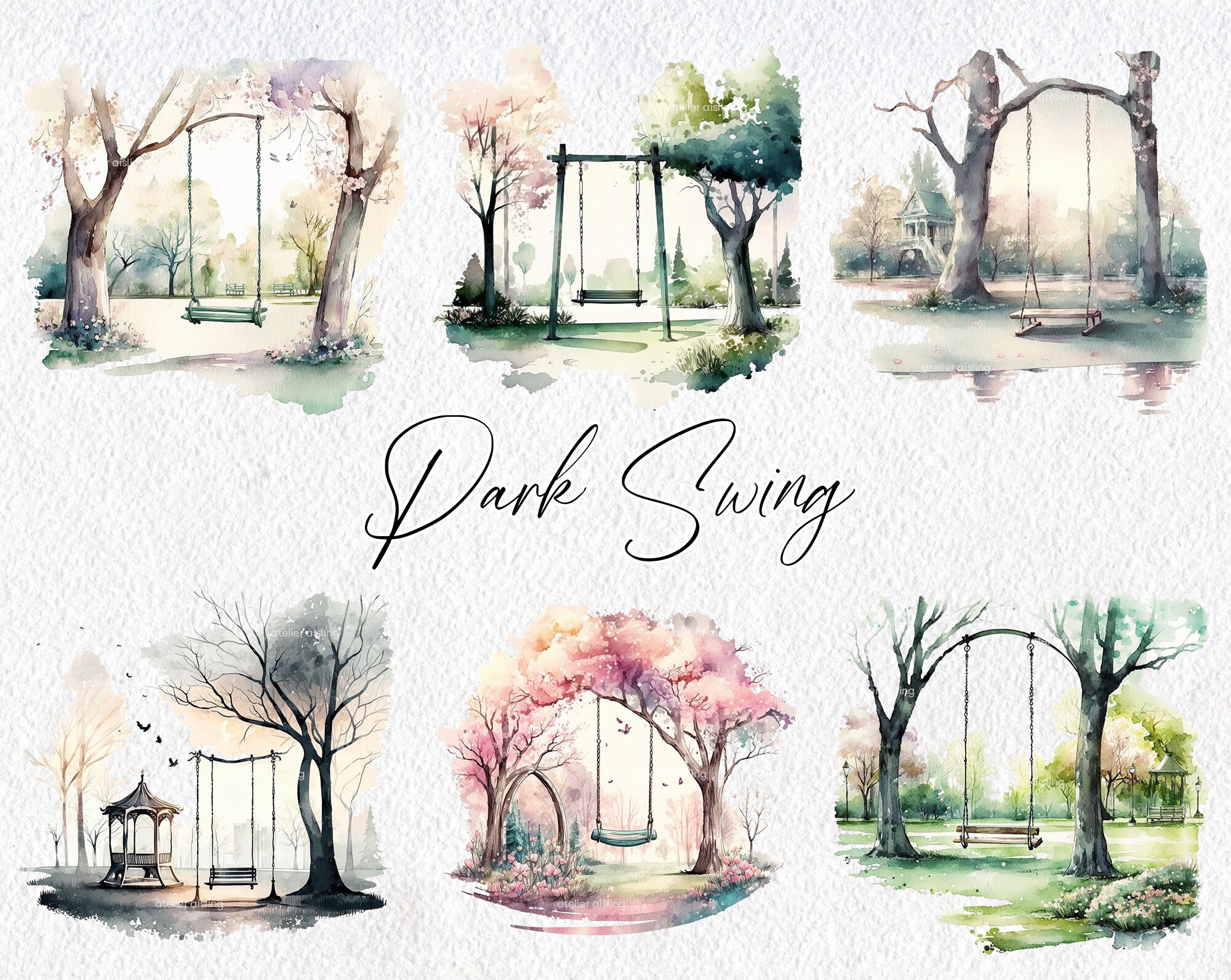 Cute Watercolor Park Swing Scenes Commercial Use Clipart - Etsy