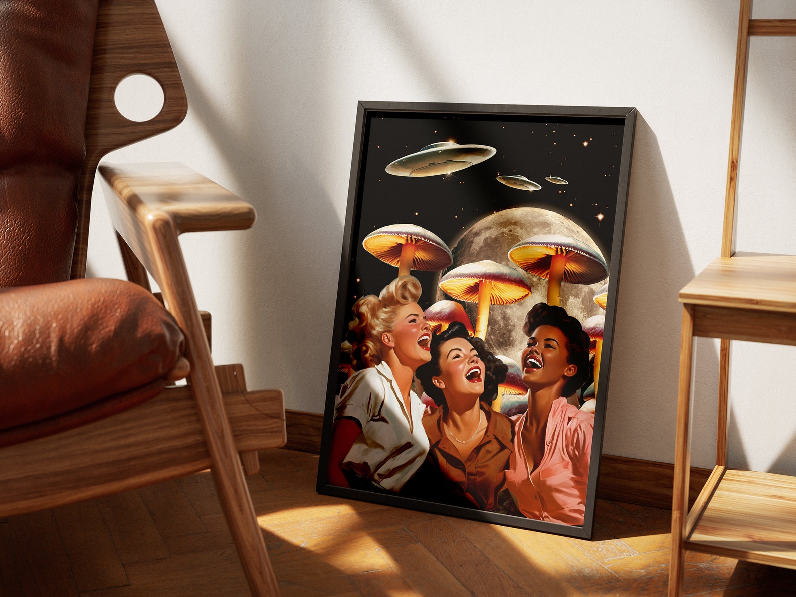 Trippy UFO Adventure Friends Art Print, UFO Art, Vintage Collage Art ...