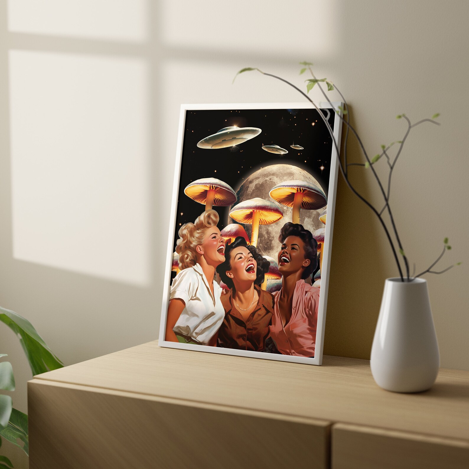 Trippy UFO Adventure Friends Art Print, UFO Art, Vintage Collage Art ...