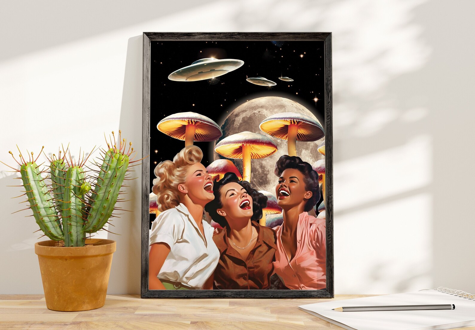 Trippy UFO Adventure Friends Art Print, UFO Art, Vintage Collage Art ...