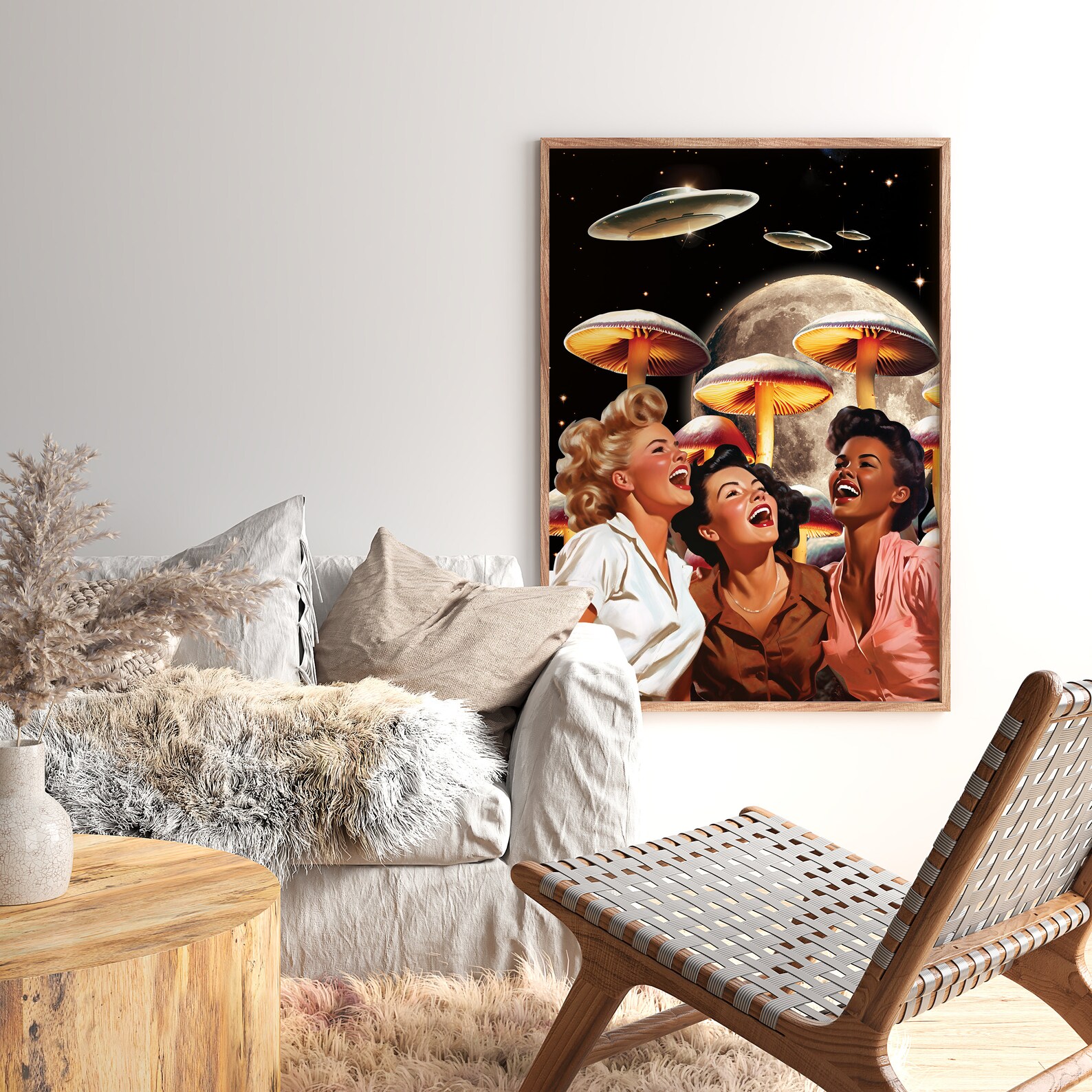 Trippy UFO Adventure Friends Art Print, UFO Art, Vintage Collage Art ...