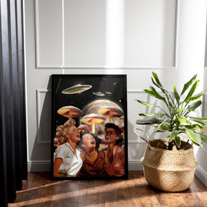 Trippy UFO Adventure Friends Art Print, UFO Art, Vintage Collage Art ...