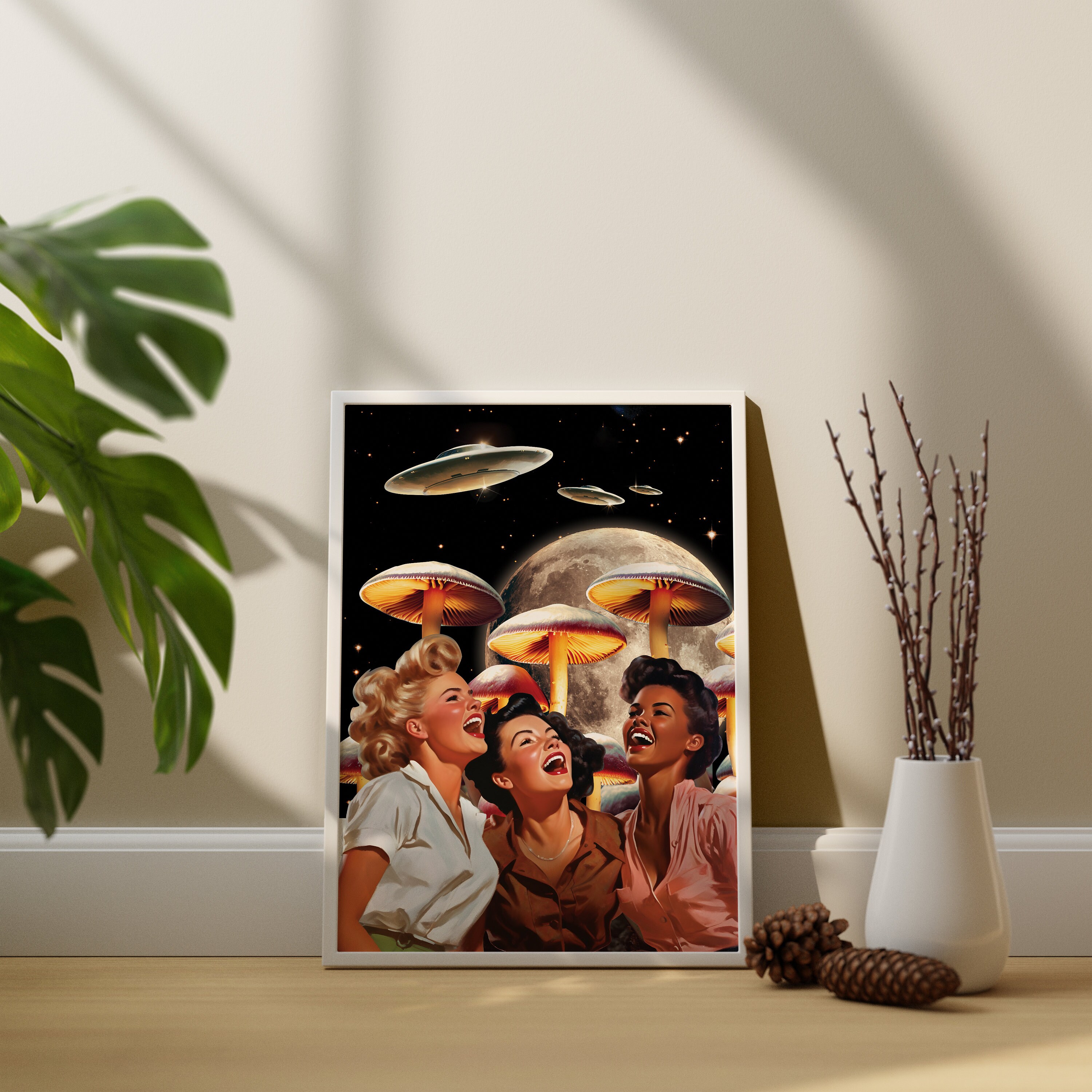 Trippy UFO Adventure Friends Art Print, UFO Art, Vintage Collage Art ...