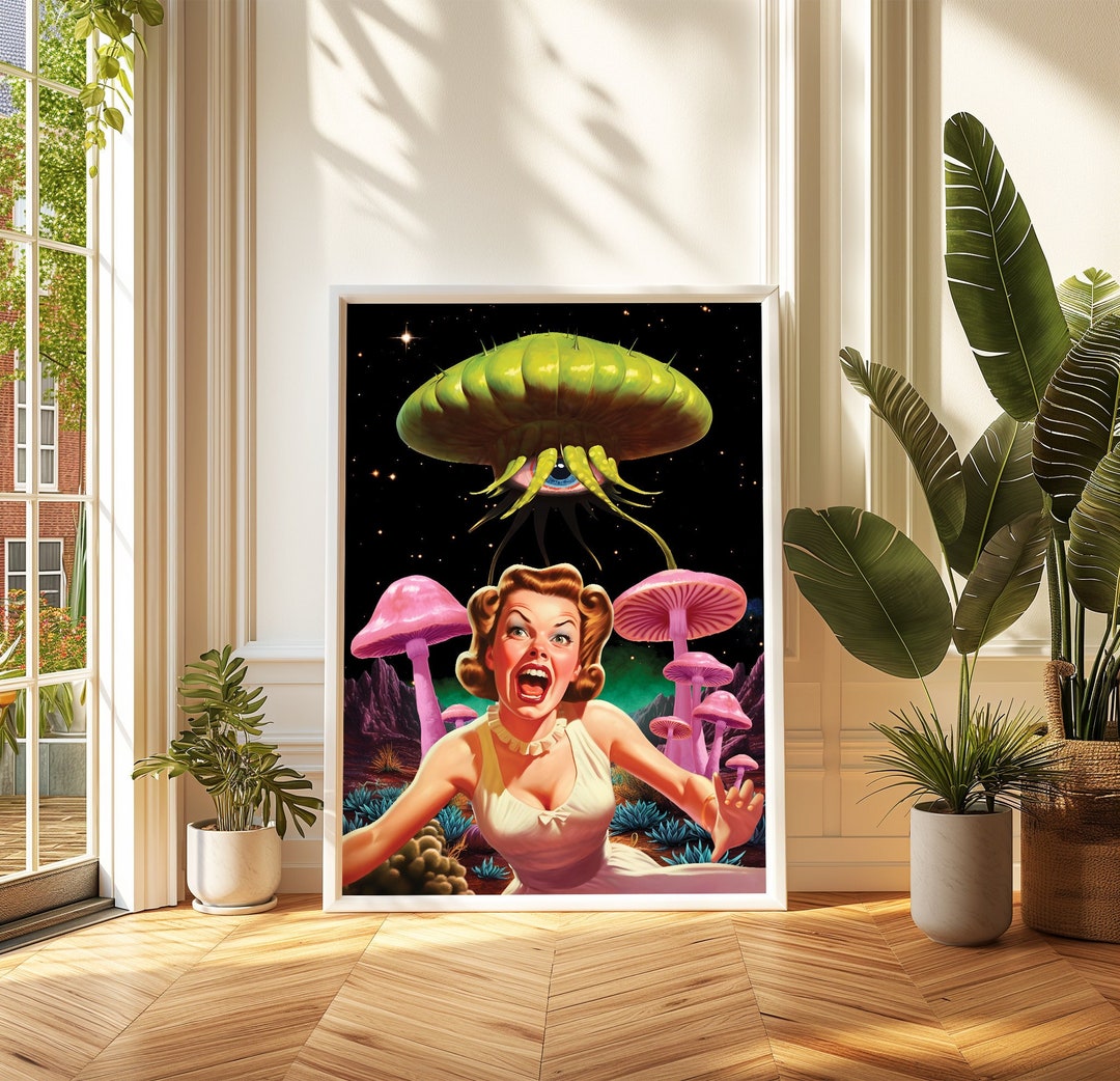 Trippy Alien Escape Art Print: Vintage Cosmic Collage - Etsy