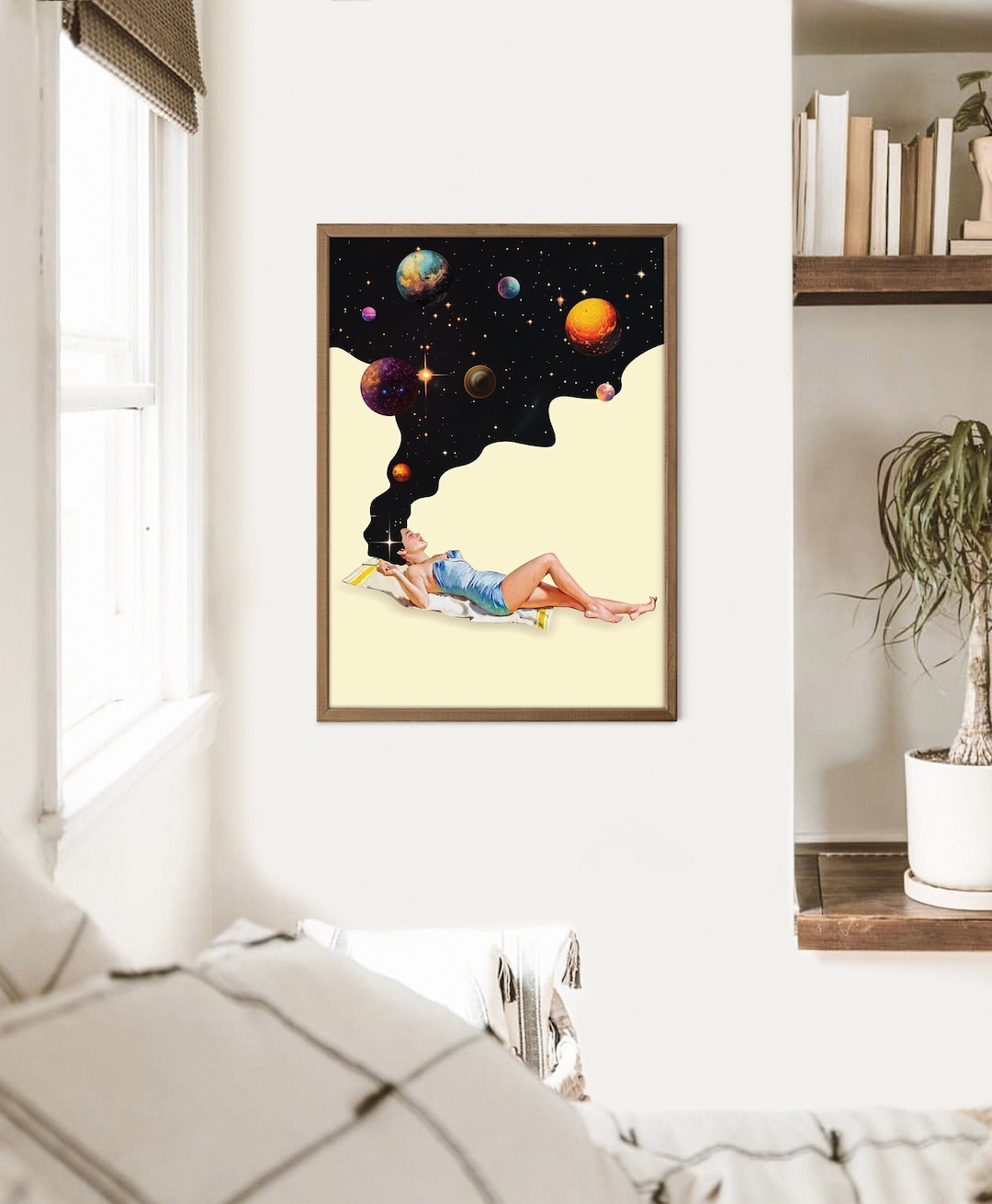 Retro Space Poster: Surreal Galaxy Art, Beige & Black Print - Etsy