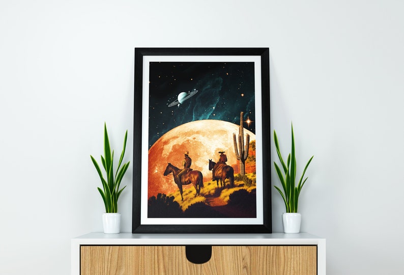 Space Cowboys Cosmic Art Vintage Western Sci-fi Collage - Etsy
