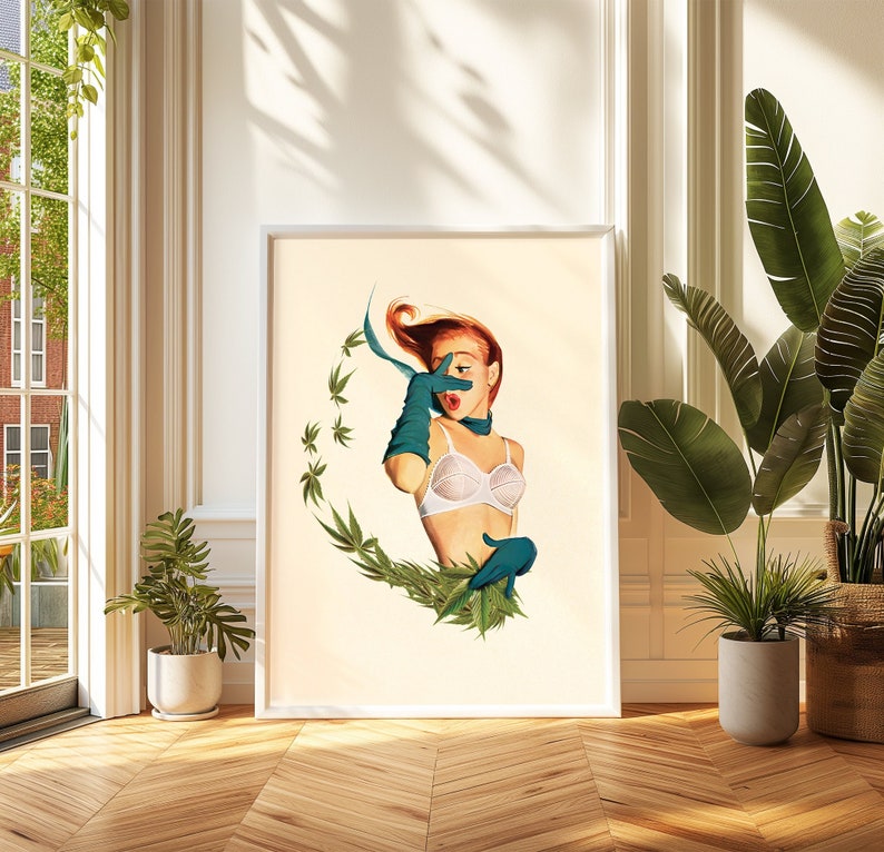 Cannabis Girl Art Print: Retro Surreal Collage, Trippy Wall Decor - Etsy