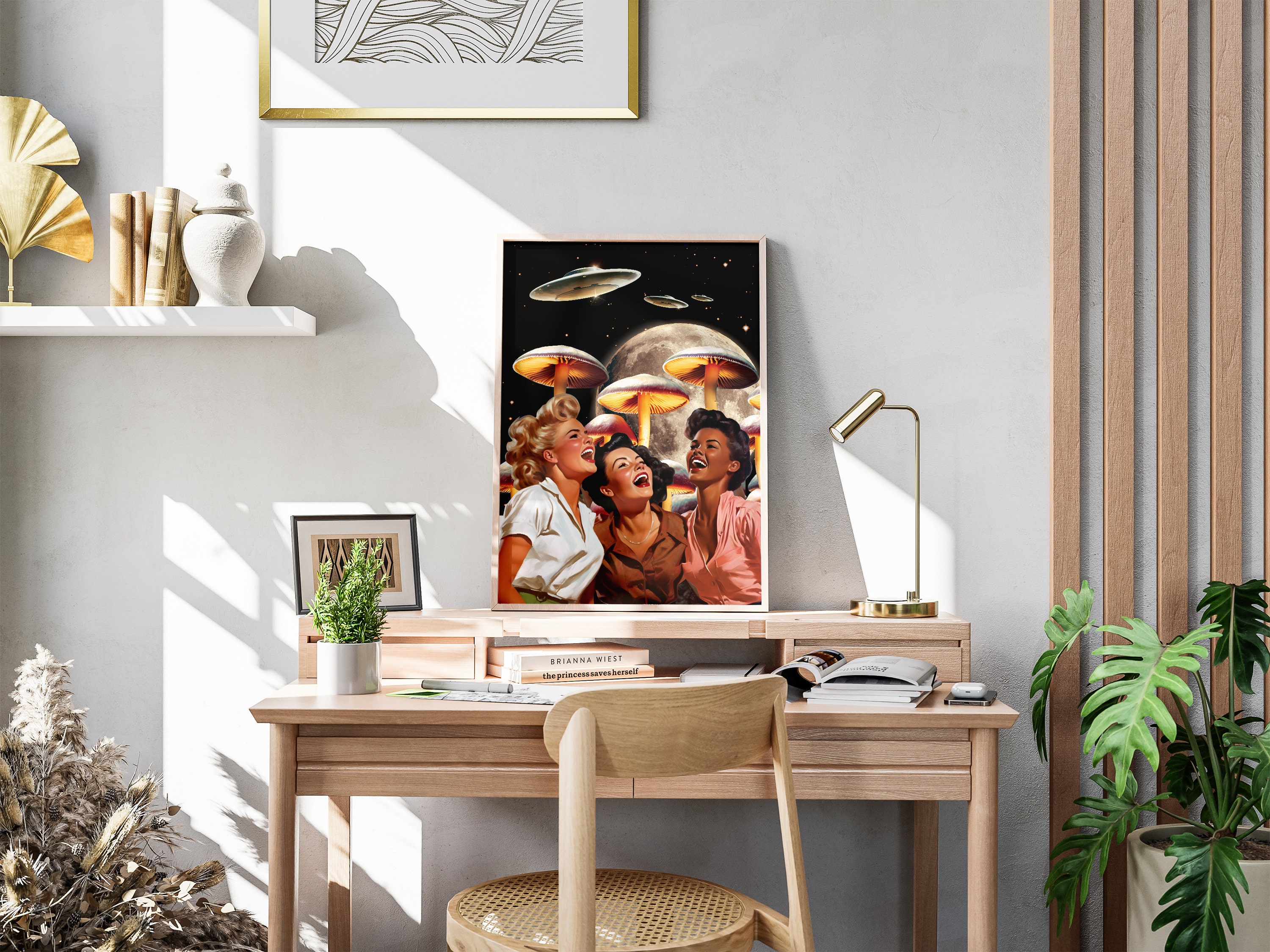 Trippy UFO Adventure Friends Art Print, UFO Art, Vintage Collage Art ...