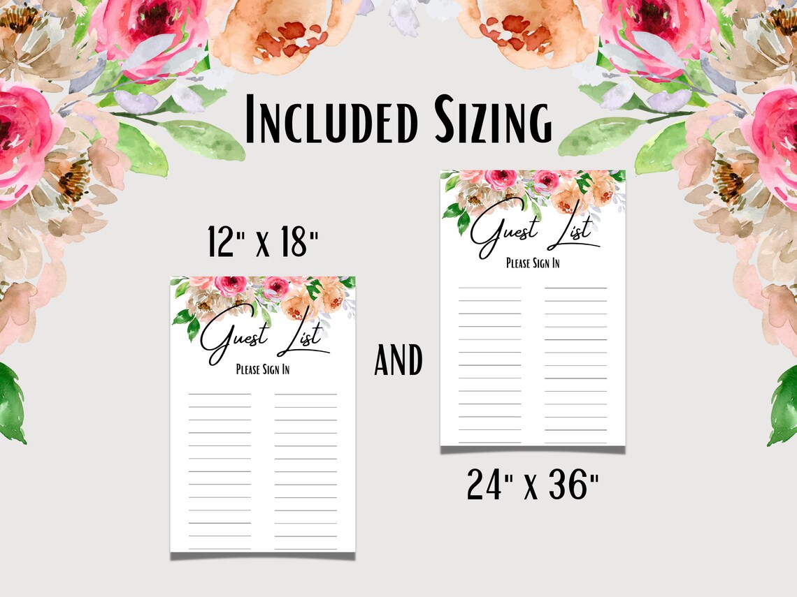 Wedding Guest List Sign, Guest List Sign, Wedding Template, Instant ...