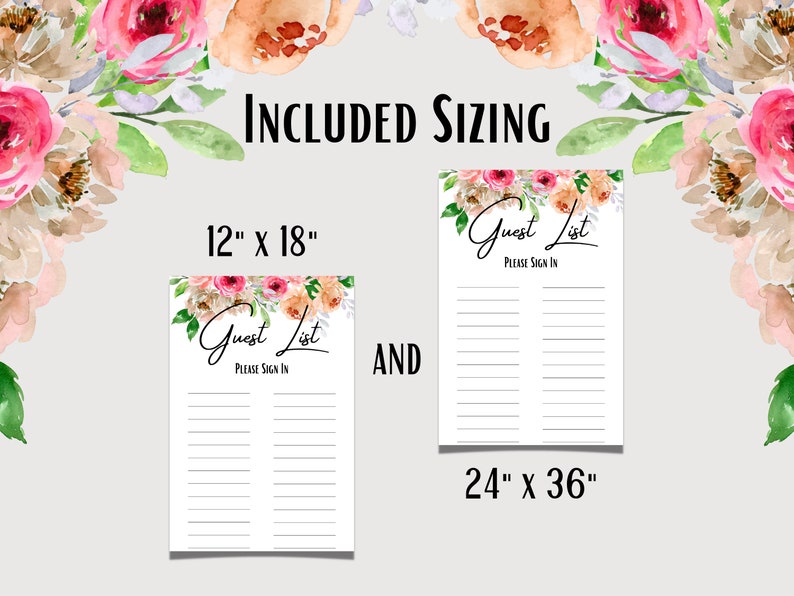 Wedding Guest List Sign, Guest List Sign, Wedding Template, Instant ...