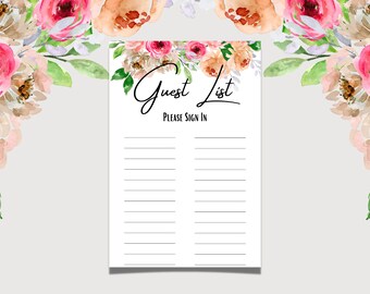 Wedding Guest List Sign, Guest List Sign, Wedding Template, Instant ...