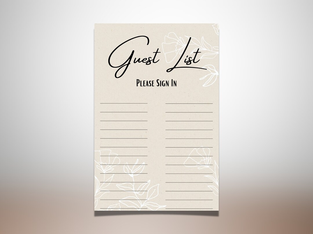 Wedding Guest List Sign, Guest List Sign, Wedding Template, Instant ...