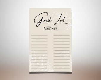 Wedding Guest List Sign, Guest List Sign, Wedding Template, Instant ...