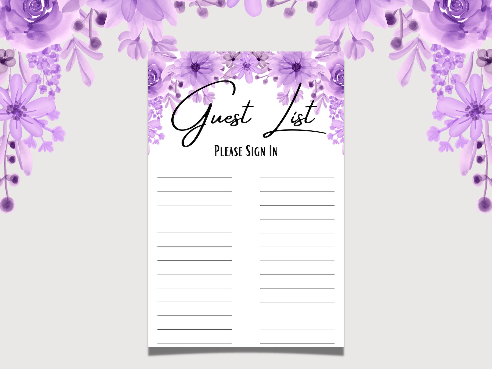Wedding Guest List Sign, Guest List Sign, Wedding Template, Instant ...