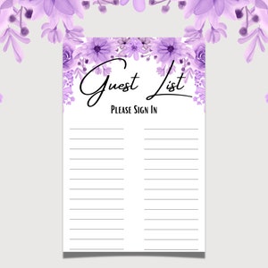 Wedding Guest List Sign, Guest List Sign, Wedding Template, Instant ...