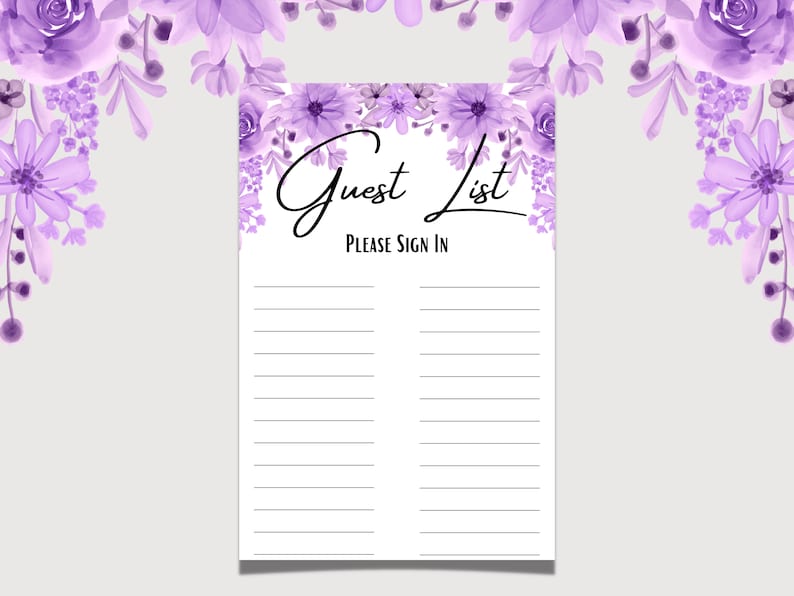 Wedding Guest List Sign, Guest List Sign, Wedding Template, Instant ...
