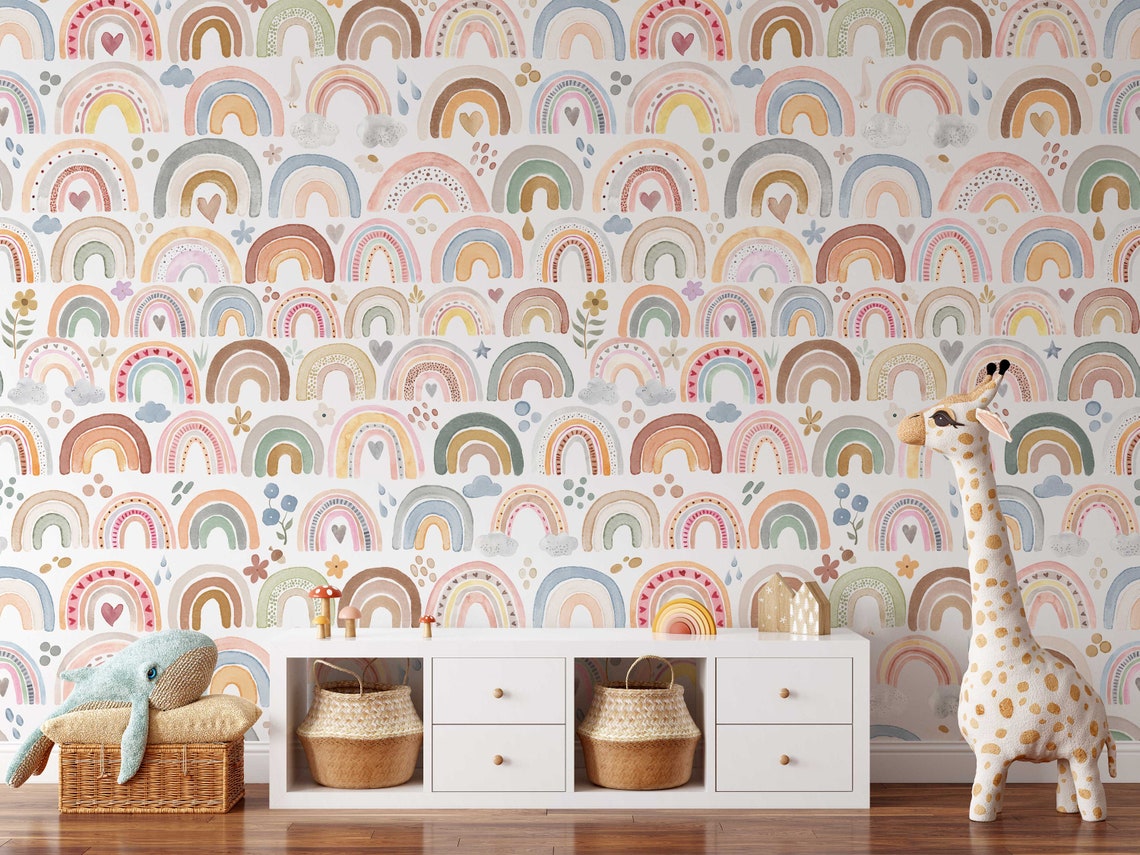 RAINBOW, Removable Wallpaper, PRE-PASTED, Farmhouse Decor, Nursery ...