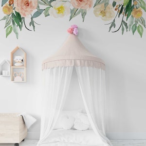 Wall Decal BORDER Coral Pink Yellow Watercolor ROSES MAEGAN Floral ...