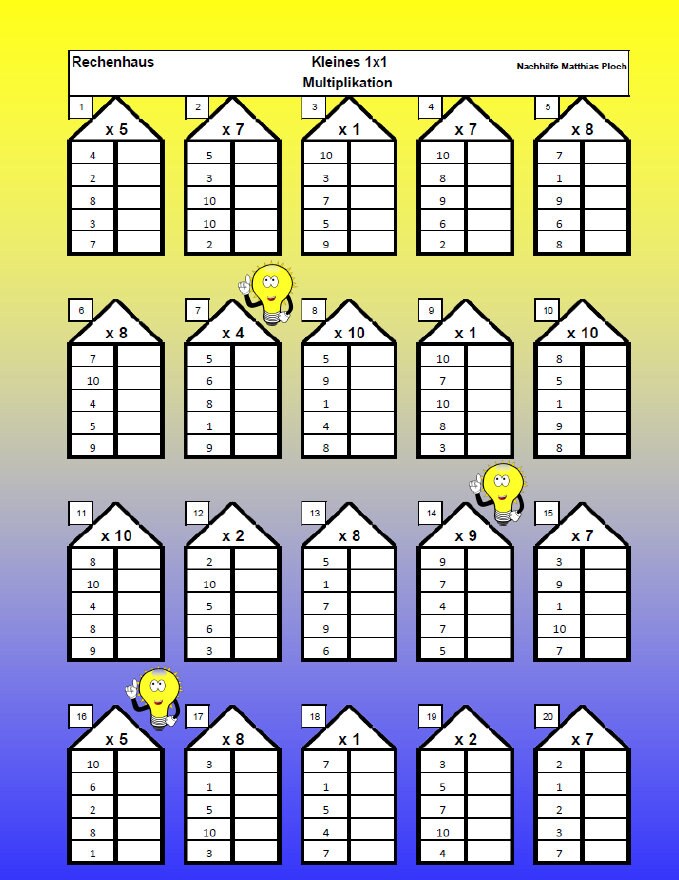 Arithmetic House Small 1x1 Multiplication Tables Elementary School ...