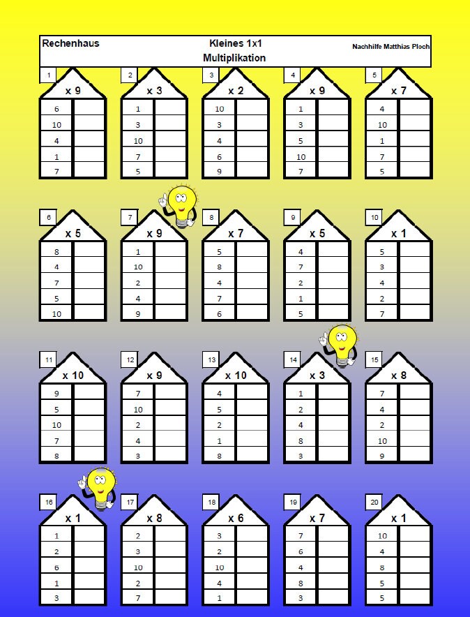 Arithmetic House Small 1x1 Multiplication Tables Elementary School ...