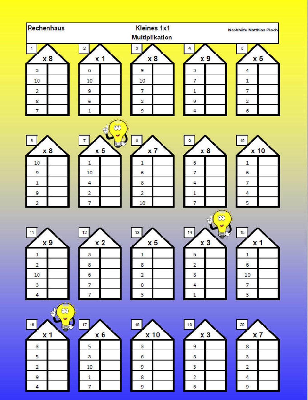 Rechenhaus Kleines 1x1 Einmaleins Grundschule Multiplikation Übungen ...