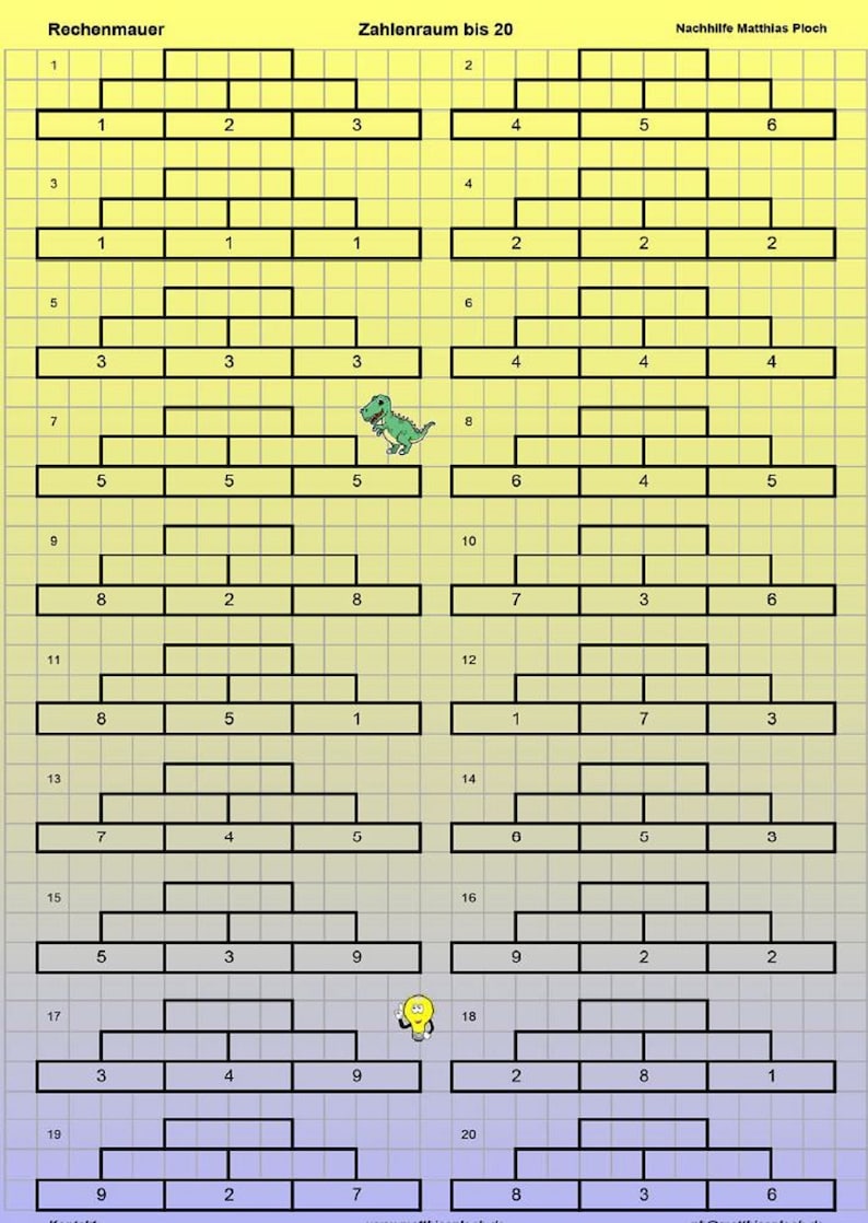 Wall of Calculations Number Space up to 20 Mathematics 1st 2nd Class - Etsy