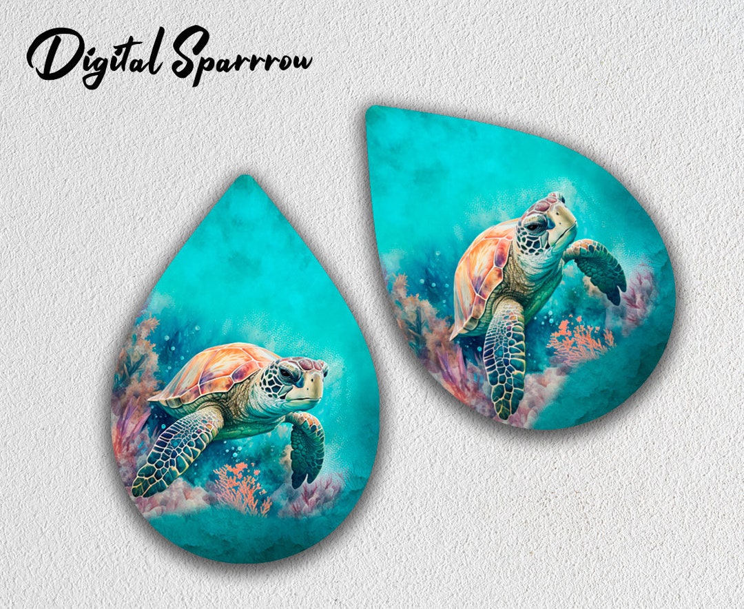 Teardrop Earring Png, Turtle Sublimation Earring Png, Gemstone ...