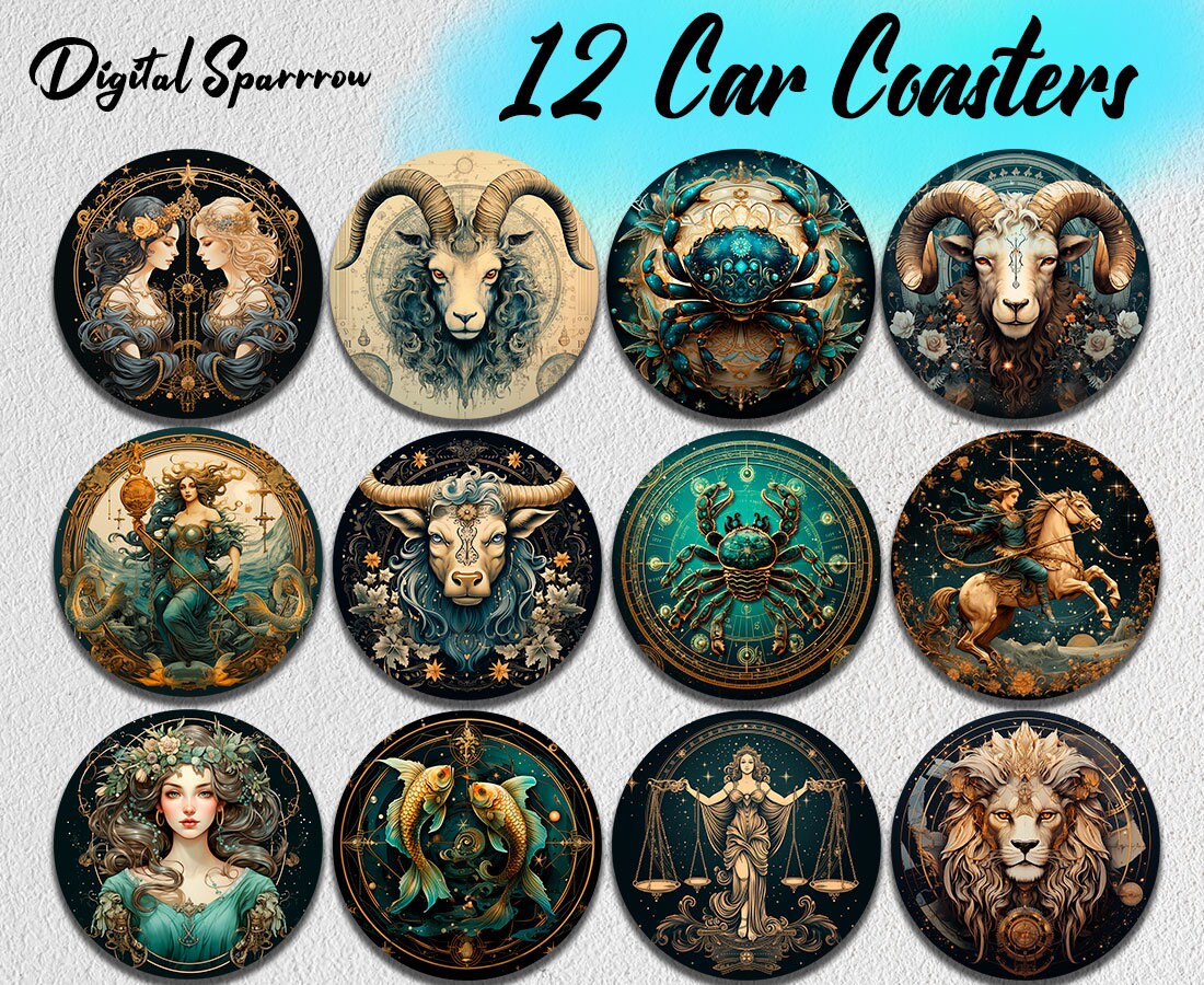 Car Coaster Png, Zodiac Car Coaster Png, Astrology Car Coaster ...