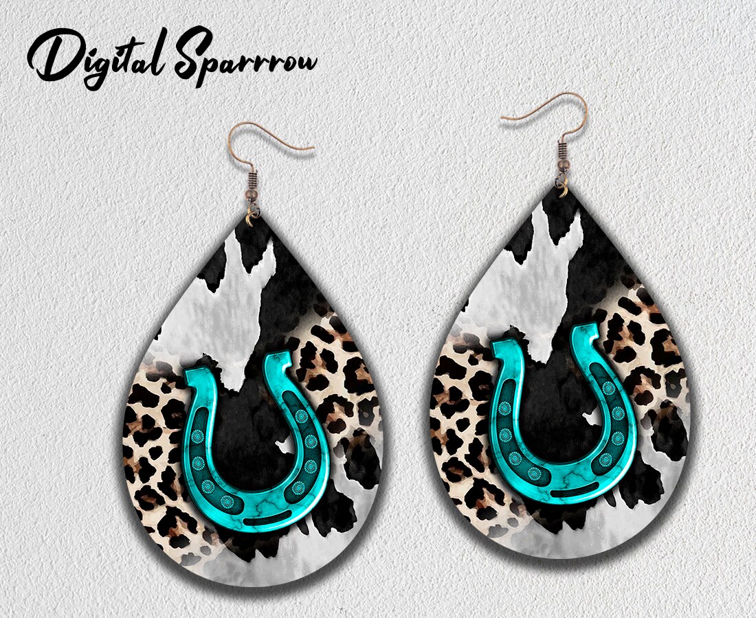 Western Earring Sublimation Design Cowhide Earring Png for - Etsy