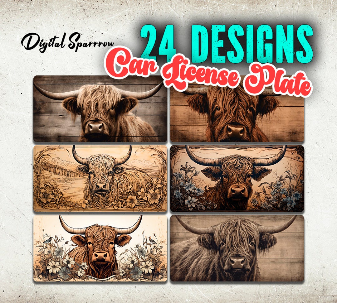 Highland Cow Cae License Plate Design Sublimation, Cowhide License ...