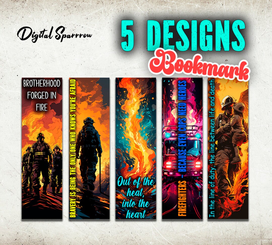 Firefighter Bookmark PNG, Bookmark Bundle, Bookmark Printable, Thin Red ...