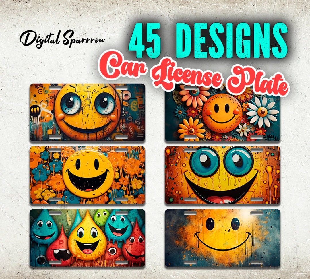 45 Smiley Face License Plate Sublimation Png, Smile Face License Plate ...