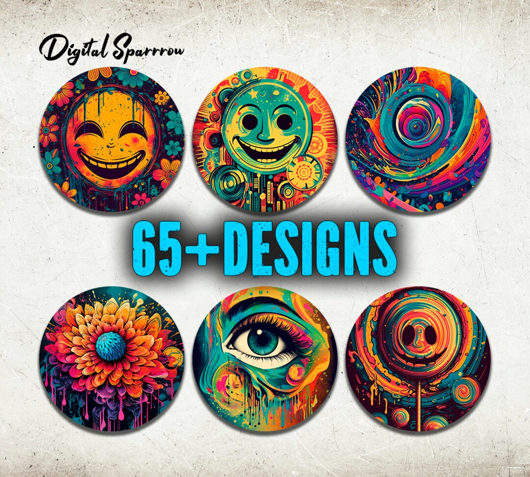 66 Psychedelic Car Coaster PNG Bundle, Smile Car Coaster Sublimation ...
