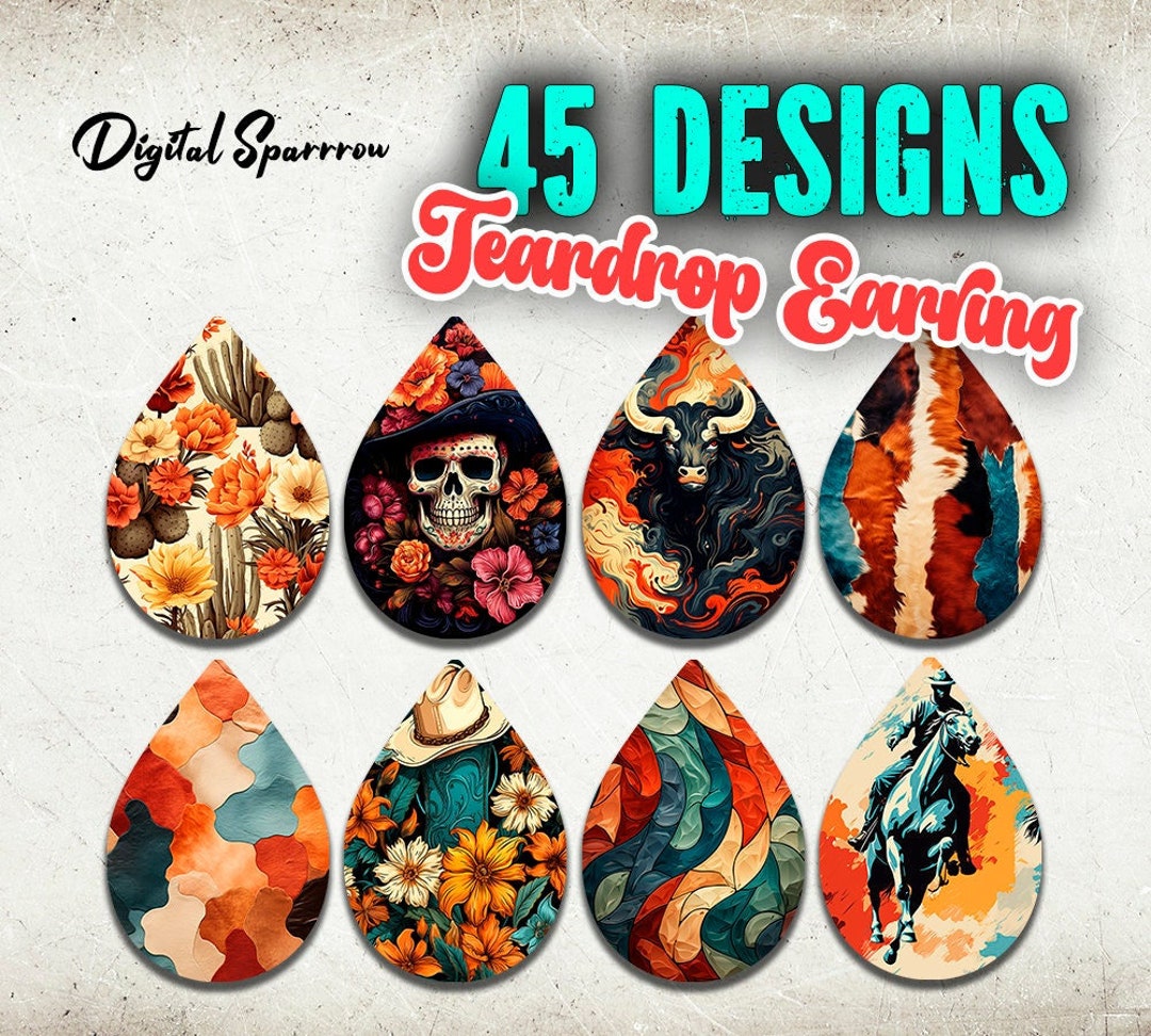 45 Western Earring Sublimation Designs, Pattern Earring Teardrop Png ...