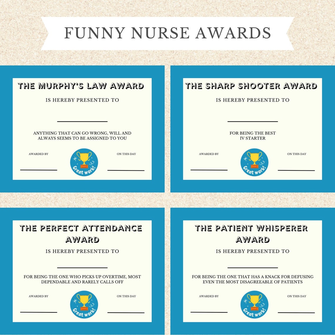 Funny Nurse Awards Printable Bundle: Coworker RN Gifts (digital ...