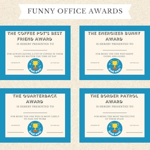 Funny Office Coworker Awards, Funny Employee Award Printable Bundle ...