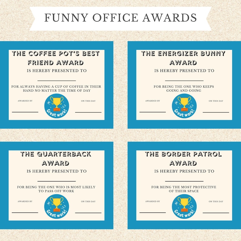 Funny Office Awards: Printable Employee Award Bundle (digital Download ...