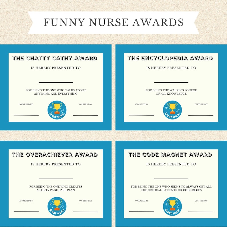 Funny Nurse Awards Printable Bundle: Coworker RN Gifts (digital Download) - Etsy