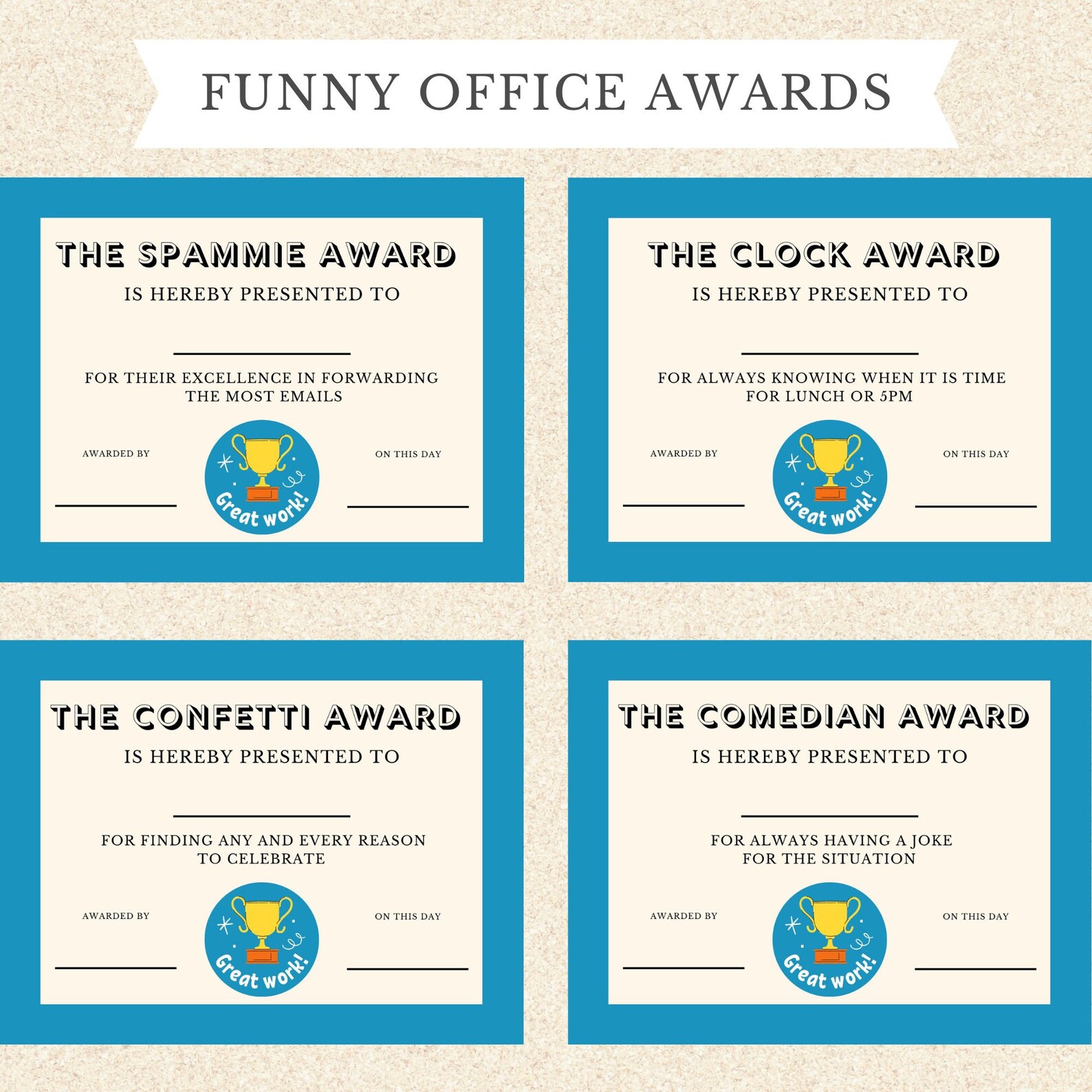 Funny Office Awards: Printable Employee Award Bundle (digital Download ...