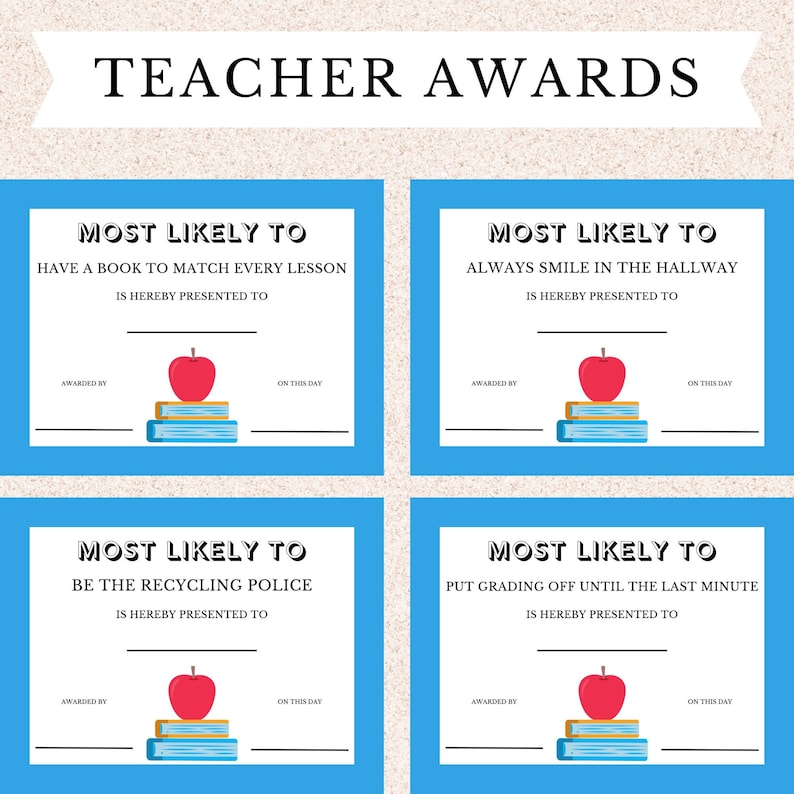 Funny Teacher Awards: Printable 'most Likely To' Bundle (digital ...