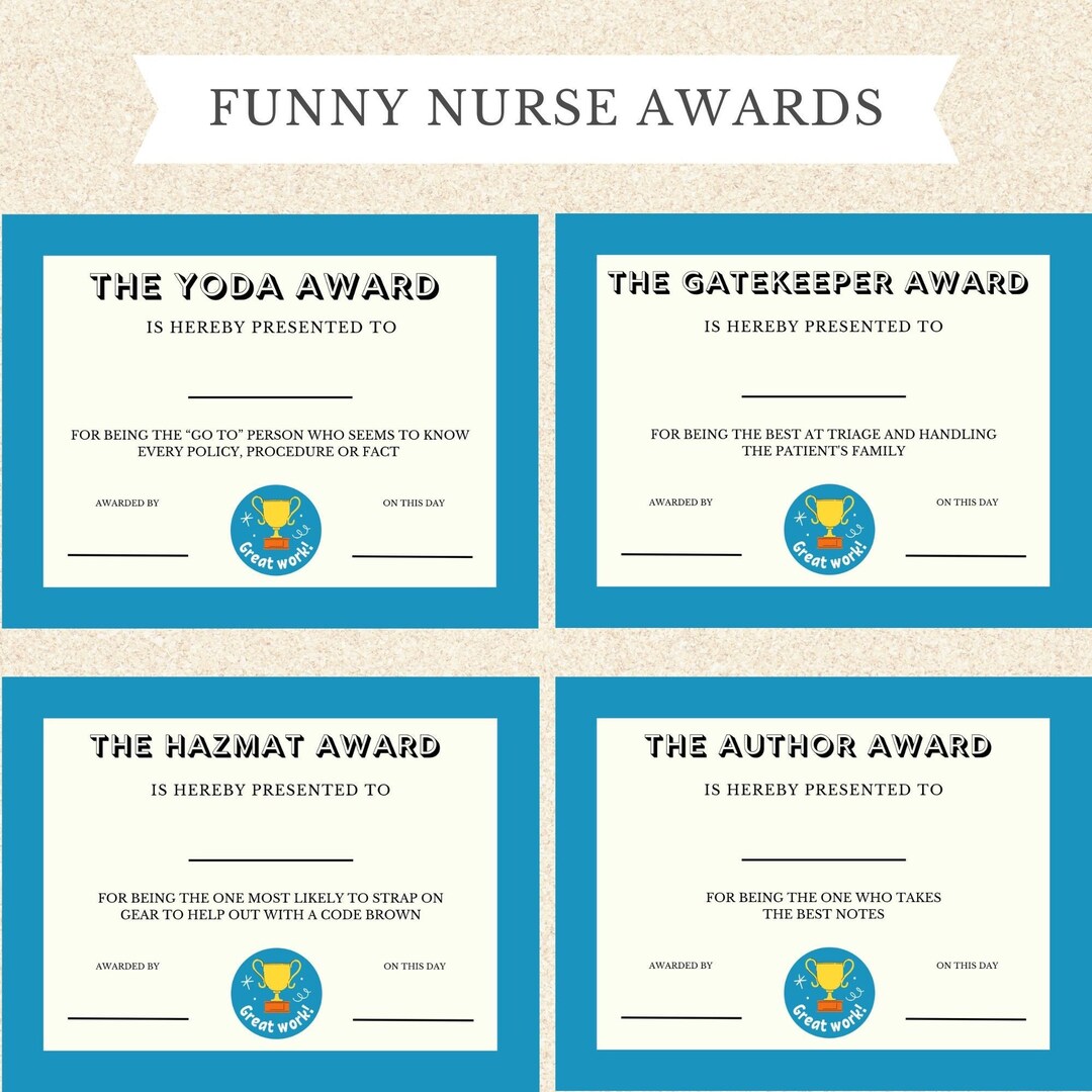 Funny Nurse Coworker Awards Funny Nurse Award Printable Bundle Funny