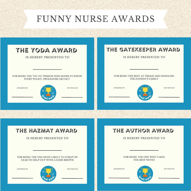 Funny Nurse Awards Printable Bundle: Coworker RN Gifts (digital ...