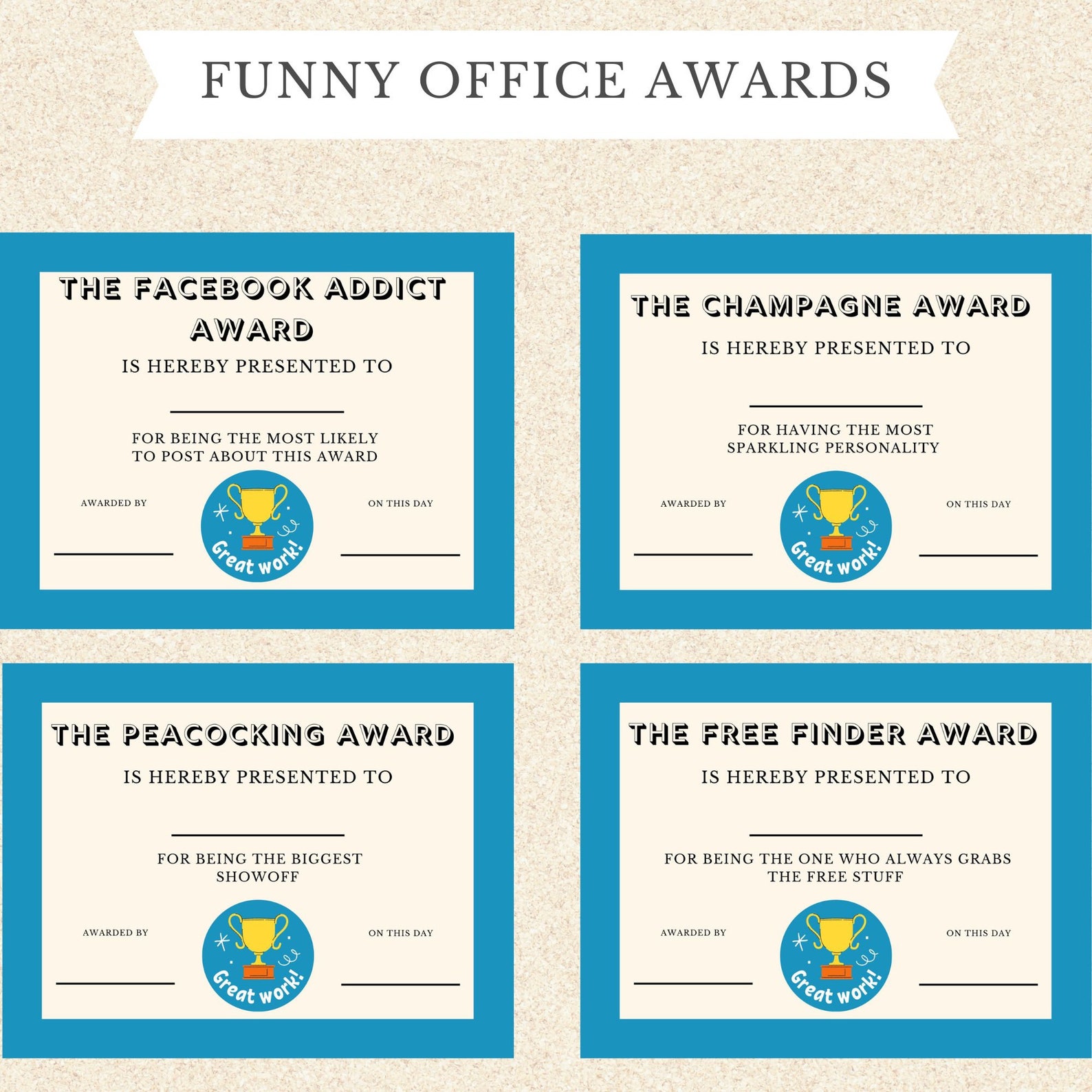 Funny Office Awards: Printable Employee Award Bundle (digital Download ...