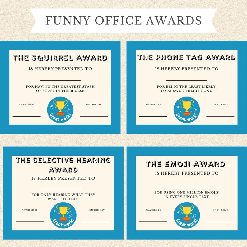 Funny Office Awards: Printable Employee Award Bundle (digital Download ...