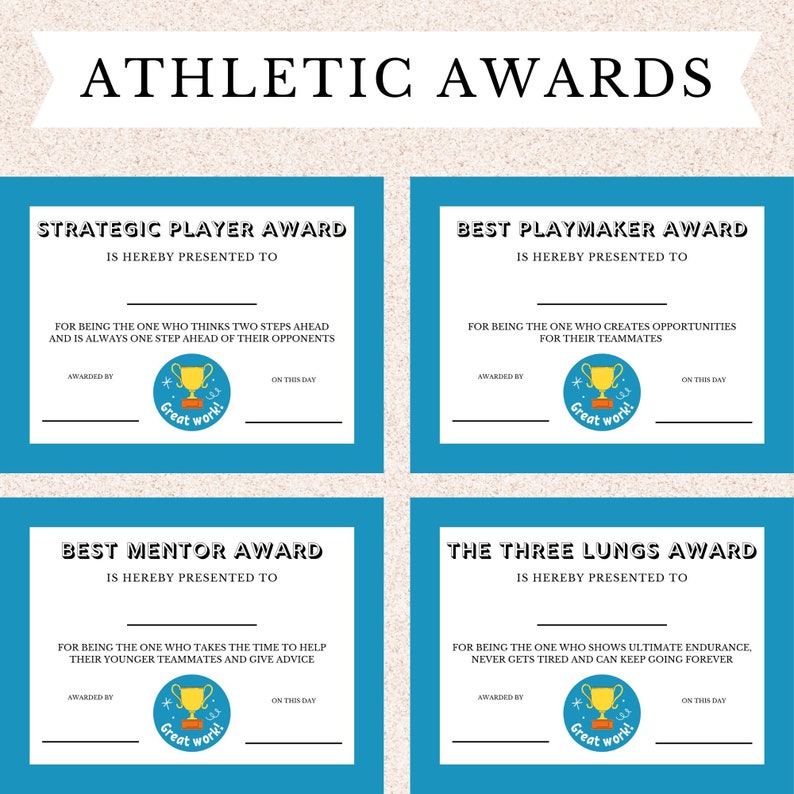 Athletic Sport Awards Printable Bundle (digital Download) - Etsy