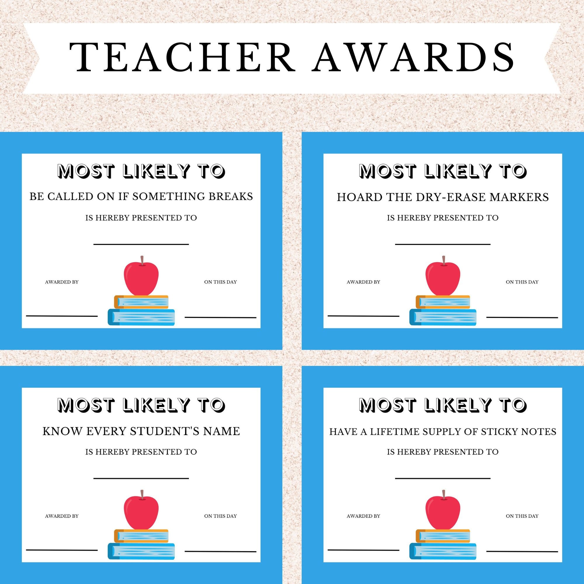 Funny Teacher Coworker Awards, Most Likely to Award Printable Bundle ...