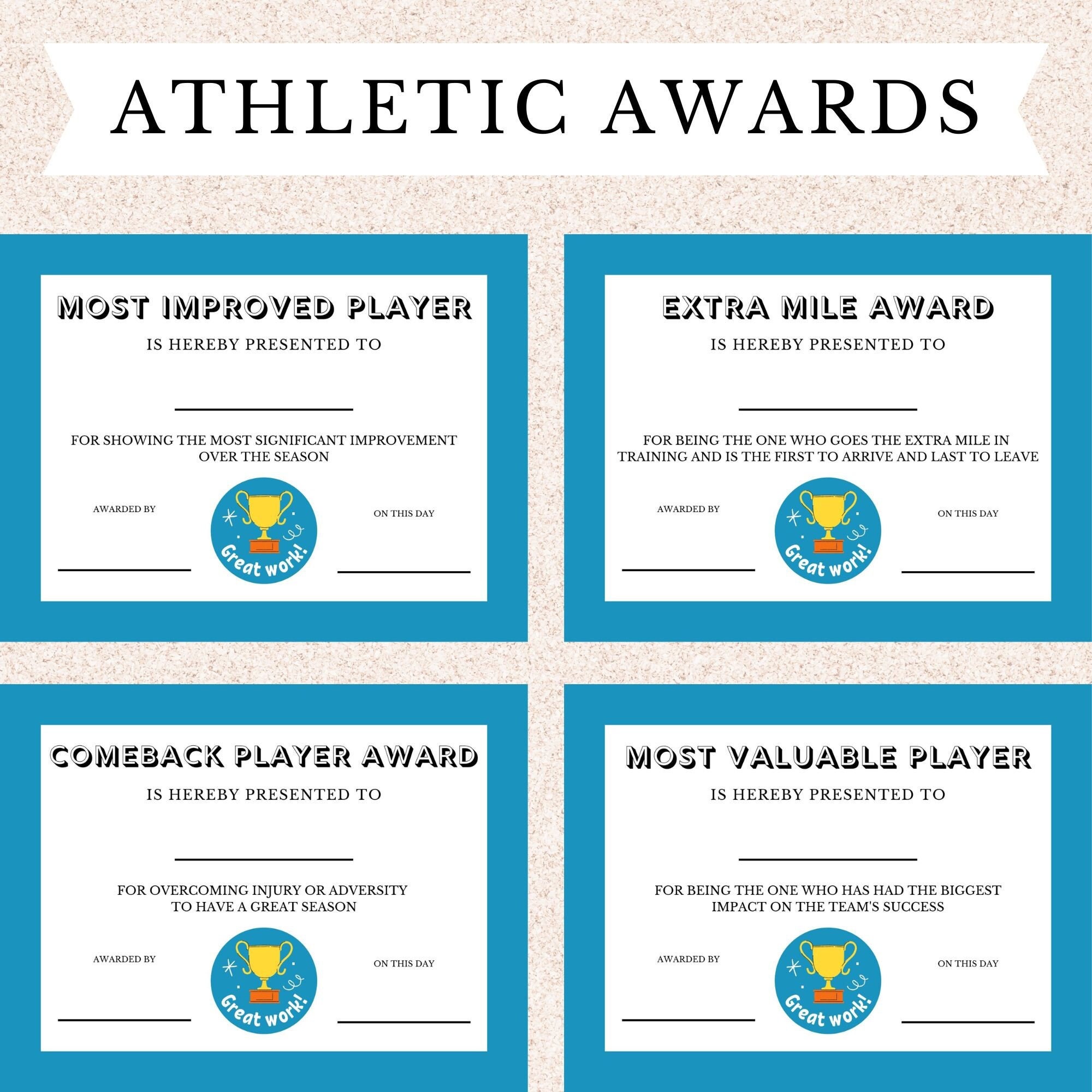 Athletic Sport Awards Printable Bundle (digital Download) - Etsy